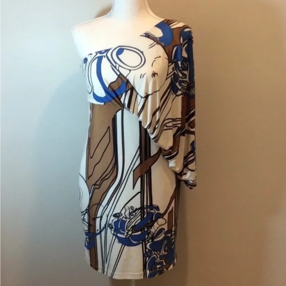 Analili | Dresses | Analili One Shoulder Dress In Blue And Brown | Poshmark